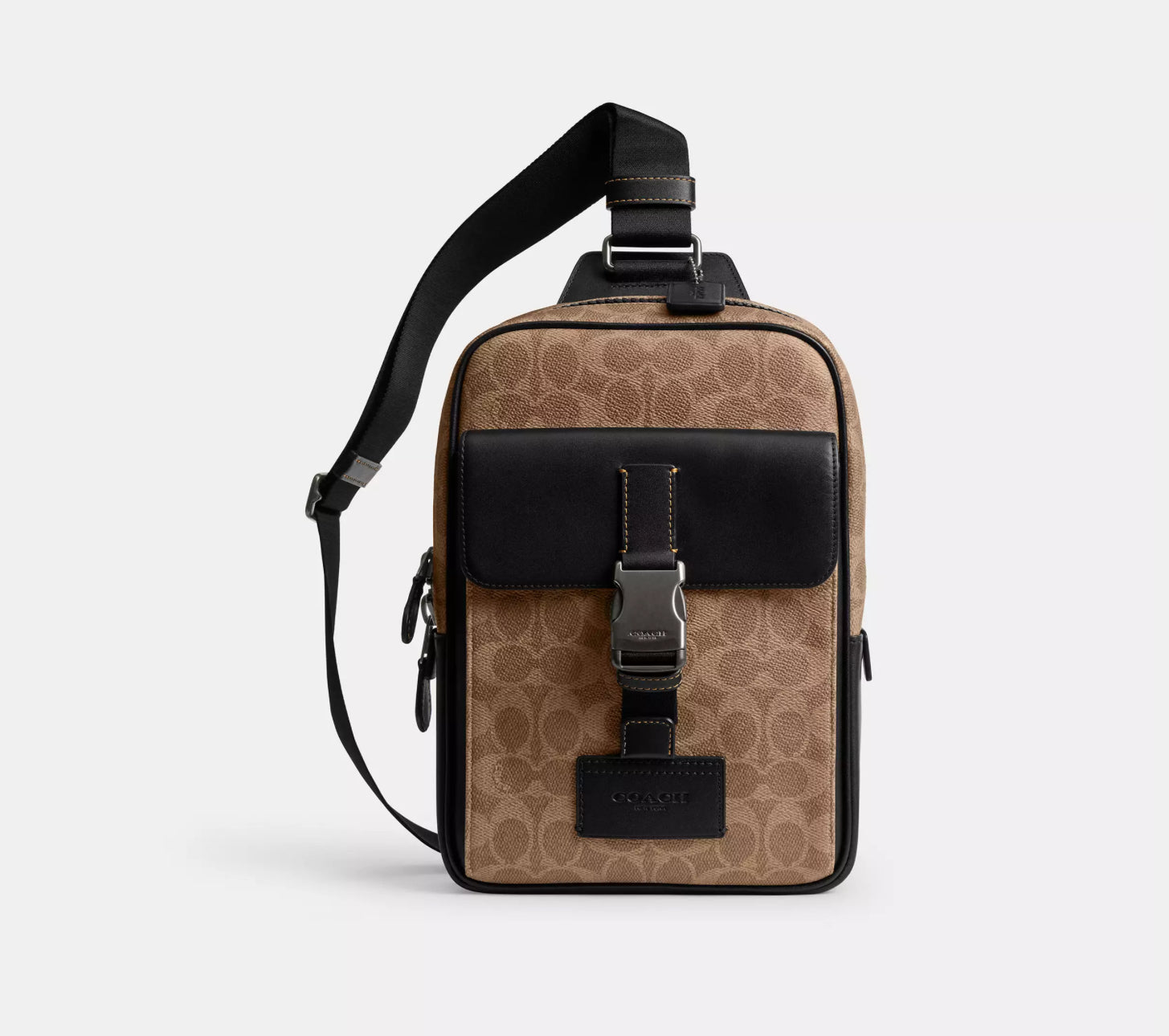 NWT Coach Track Pack Sling Bag In Signature Canvas & Leather Tan/Black ...